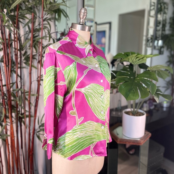 Tops | Super Rare Y2k Barbiecore Bobby Chan Pink And Green Button Down ...